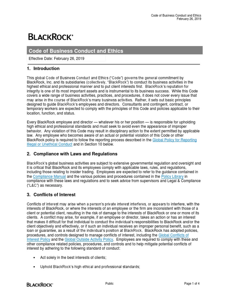 Code of Business Conduct and Ethics | PDF | Conflict Of Interest ...