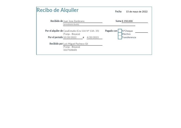 Recibo de Alquiler - Ejemplo y Formato | PDF