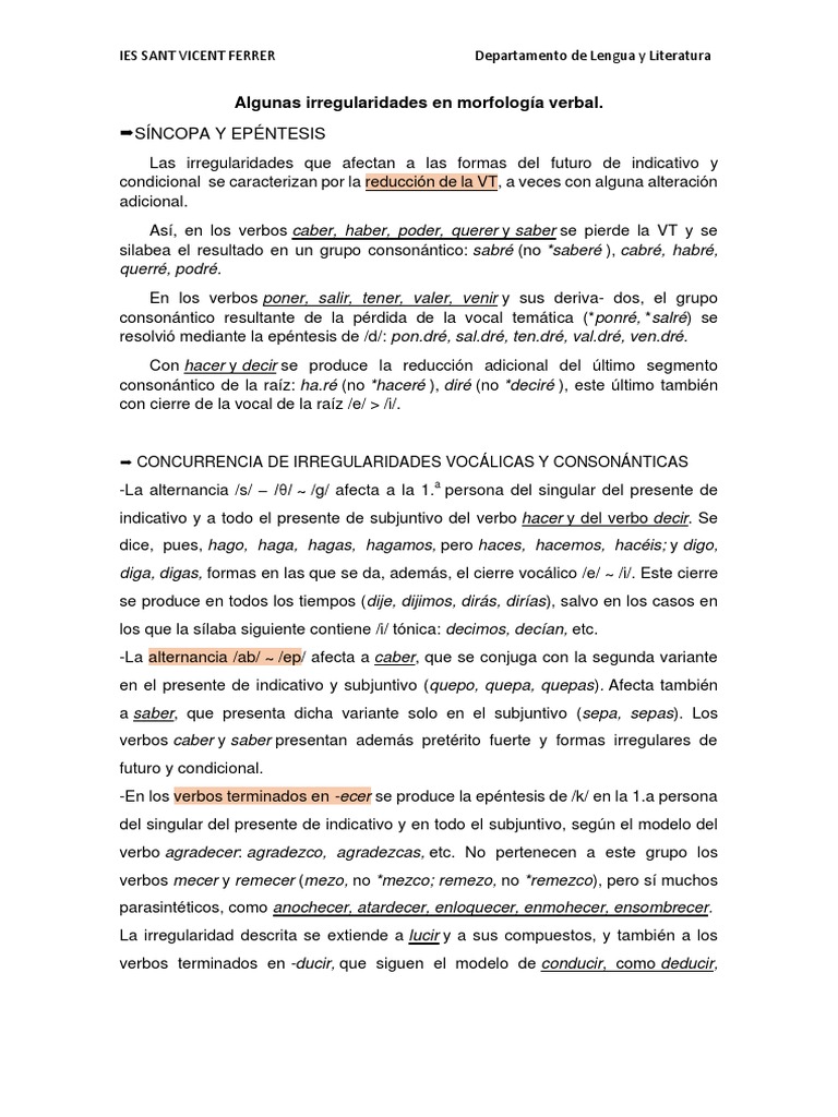 Irregularidades Verbales en Español | PDF | Verbo | Lingüística