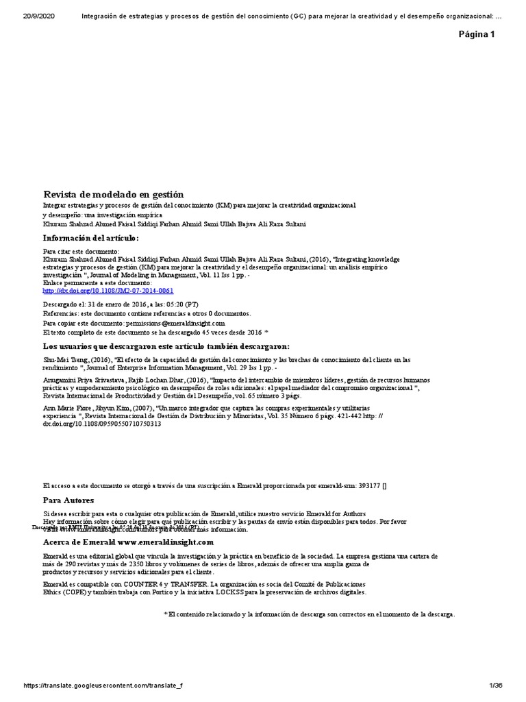 Revista de Modelado en Gestión: Página 1 | PDF | Conocimiento administrativo | Conocimiento