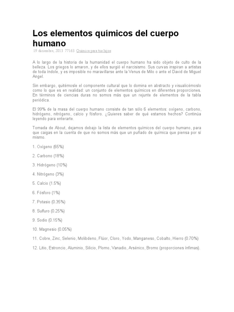 Los Elementos Químicos Del Cuerpo Humano | PDF