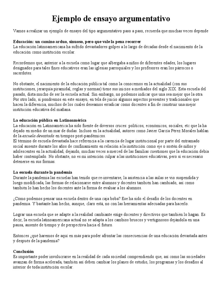 Ejemplo de Ensayo Argumentativo | Descargar gratis PDF | Institución ...