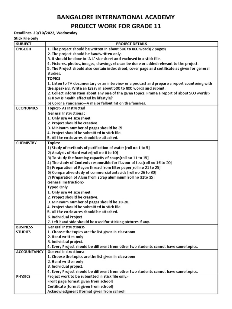 Grade 11 Project Guidelines and Format | PDF