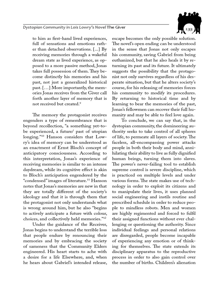 Dystopian Community in Lois Lowry's Novel The Giver 4 | Download Free PDF | The Giver | Cognition
