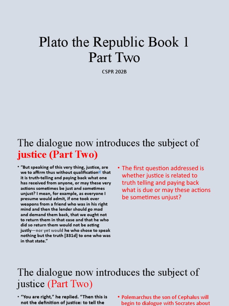 Plato The Republic Book 1 Part Two | PDF | Argument | Justice