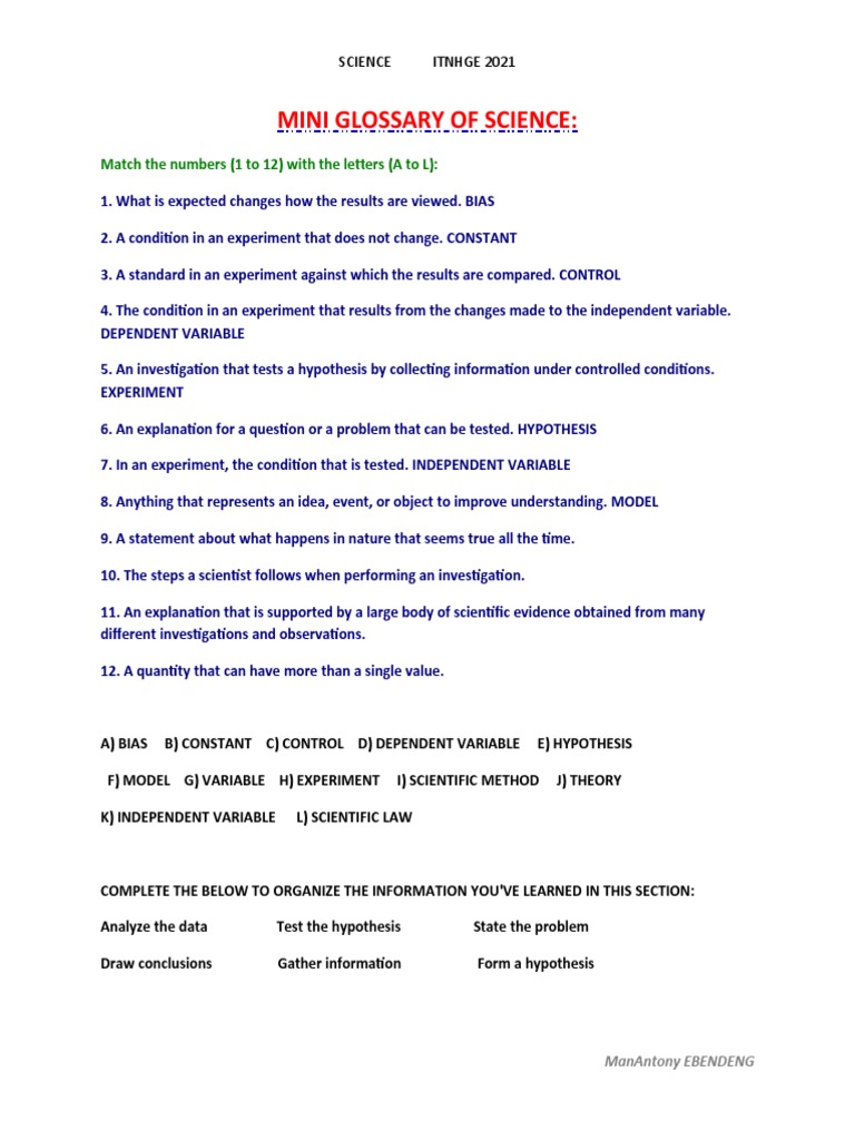Mini Glossary Science | PDF | Experiment | Scientific Method