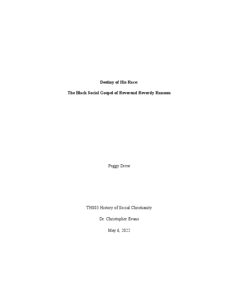 Destiny of His Race - The Black Social Gospel of Reverdy Ransom | PDF ...