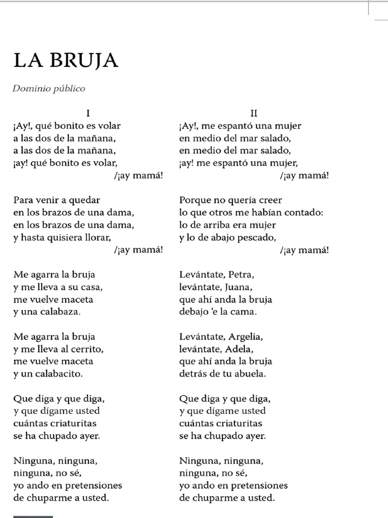 Letra de la canción "La Bruja" | PDF