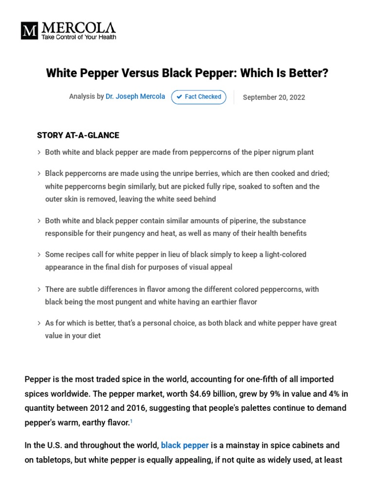 Black vs White Pepper: Key Differences | PDF