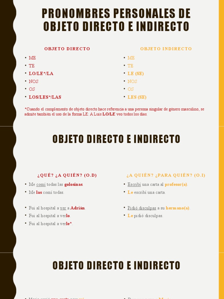 Ejercicios de Objetos Directo e Indirecto | PDF | Objeto (gramática)