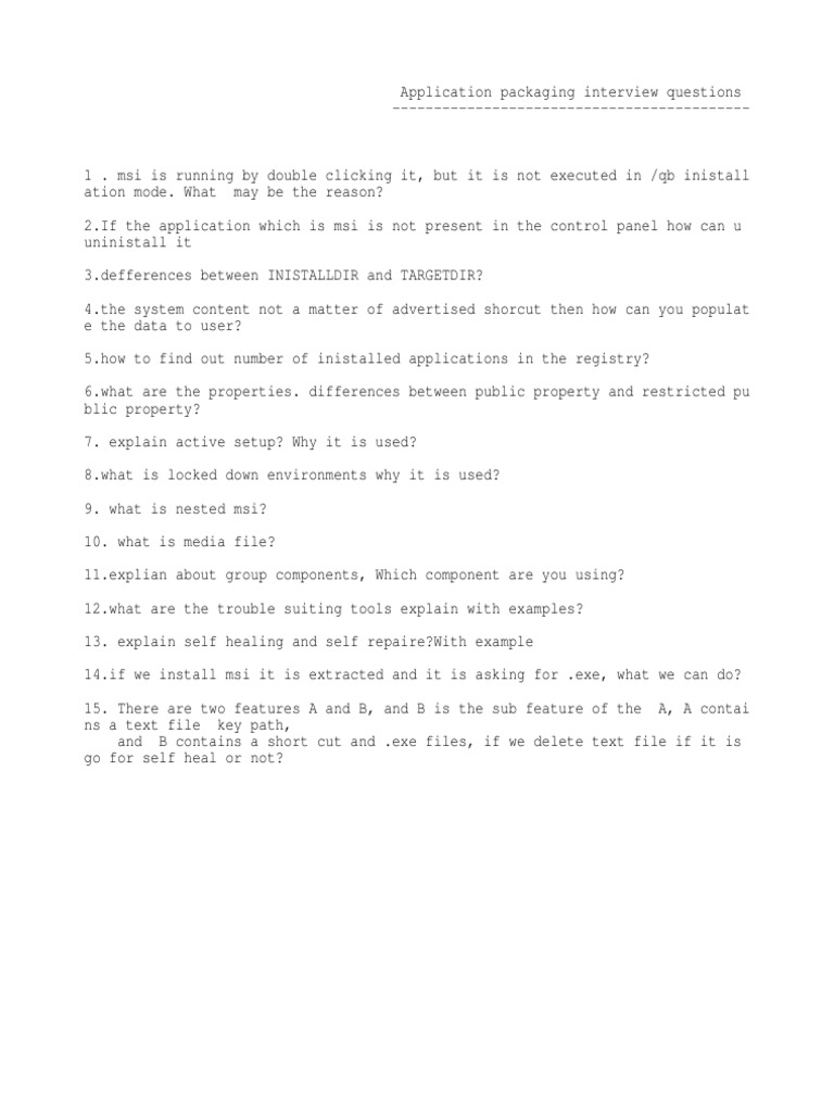 Application Packaging Interview Questions | PDF | Computing Platforms | Ibm Pc Compatibles