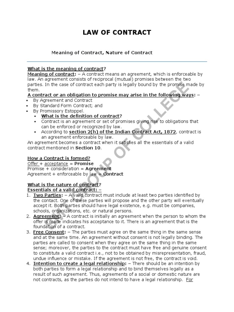 Contract Law Notes | PDF | Offer And Acceptance | Consideration