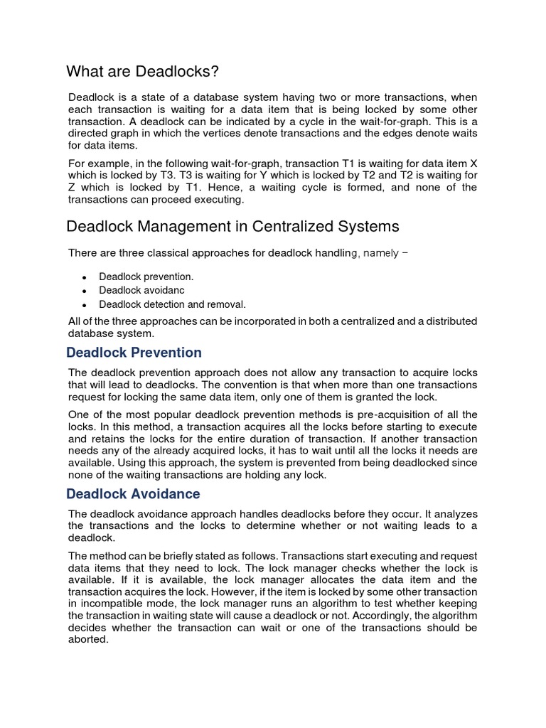 What Are Deadlocks Pdf Database Transaction Databases