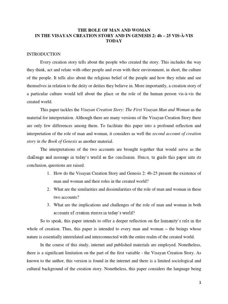 The Role of Man and Woman in The Visayan | PDF | Genesis Creation Narrative | Adam And Eve