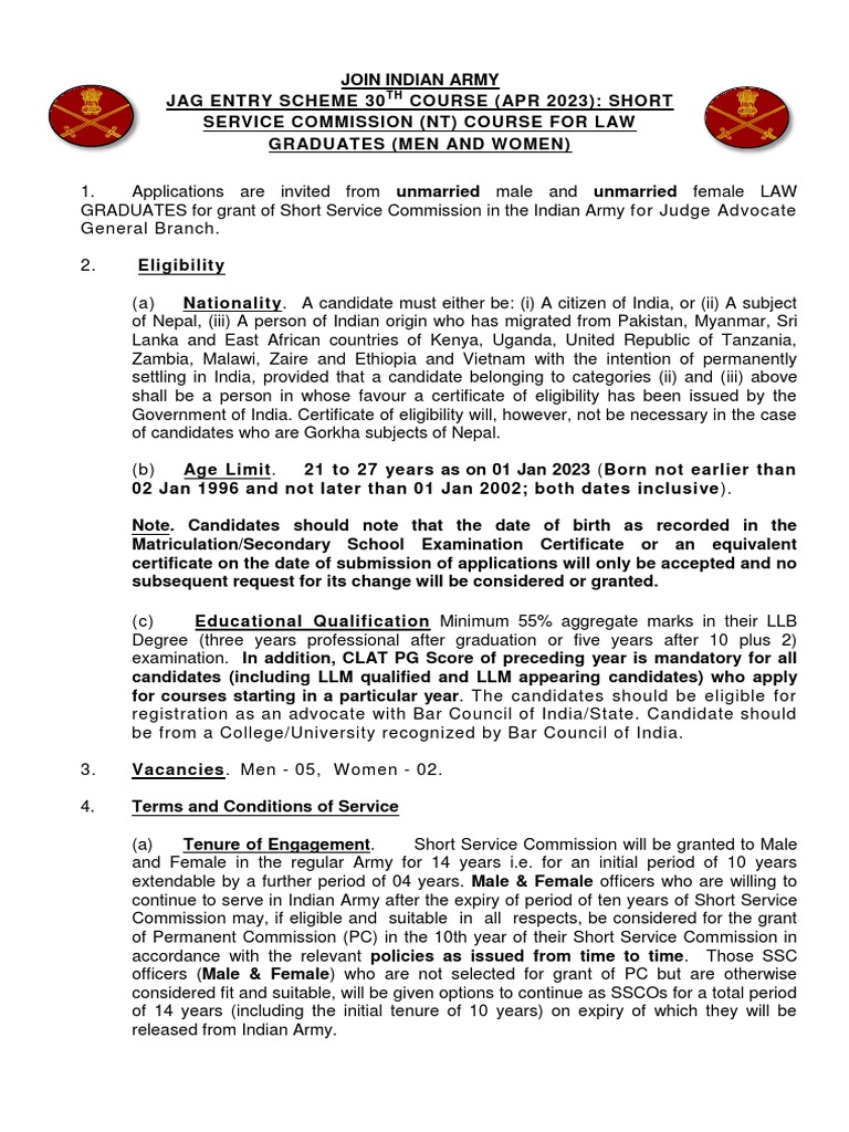 JAG Entry Scheme for Law Graduates | PDF