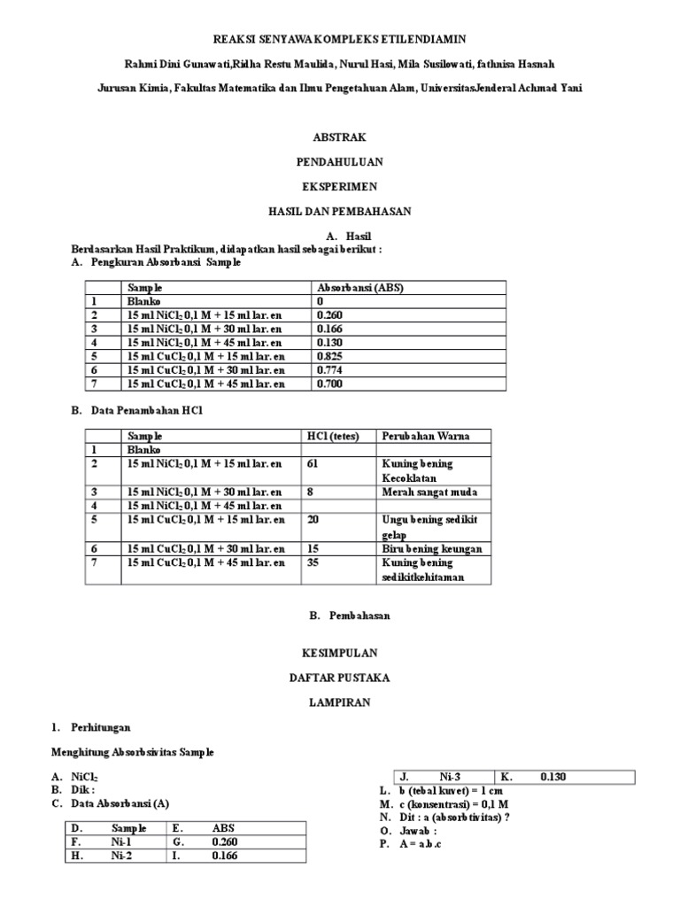 Reaksi Etilendiamin dengan Logam Cu dan Ni | PDF