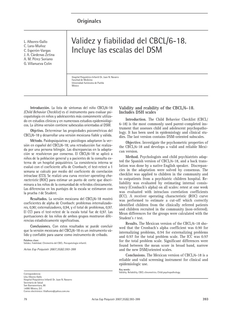 Validity and Reability of The CBCL 6 18 | PDF | Desorden hiperactivo y deficit de atencion ...