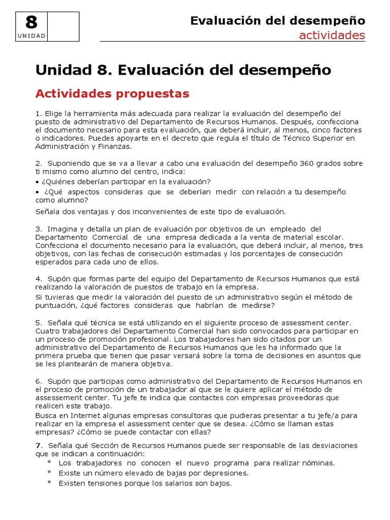 Actividades UD8 | PDF | Gestión de recursos humanos | Evaluación