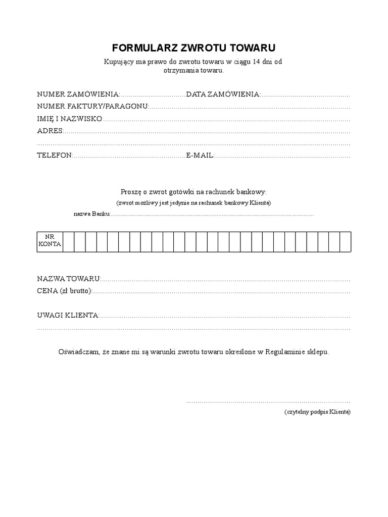 Formularz Zwrotu 2 | PDF