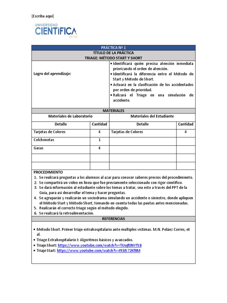 Guía #1 Triage Metodo Start y Short | PDF | Aprendizaje