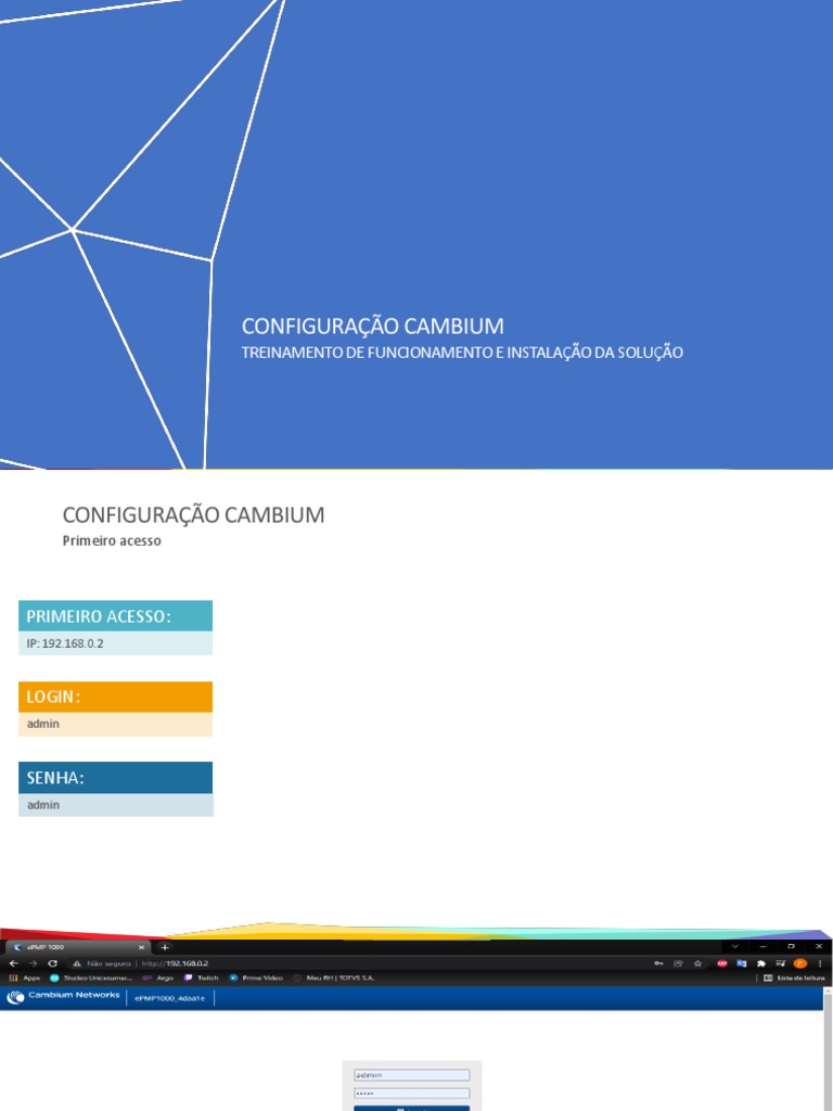 Configuração Cambium | PDF | Endereço de IP | Radiodifusão