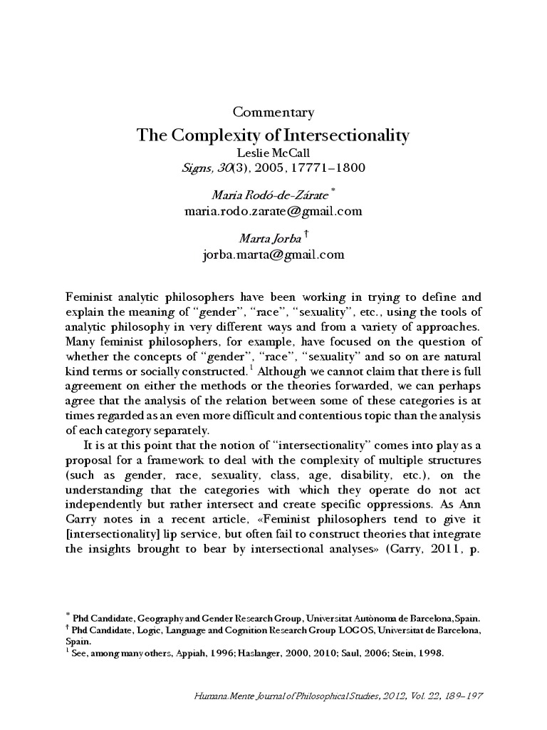 Commentary On The Complexity of Intersec | PDF | Intersectionality | Feminism