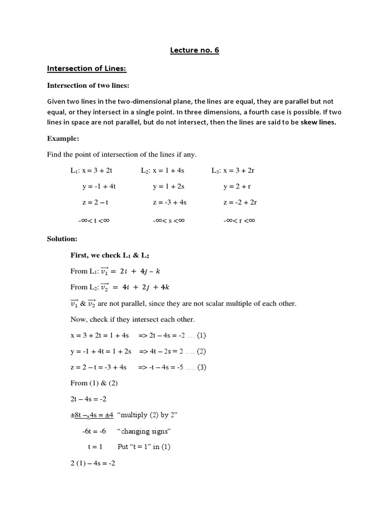 Lec 6 Intersection of Lines | PDF | Differential Geometry | Elementary ...