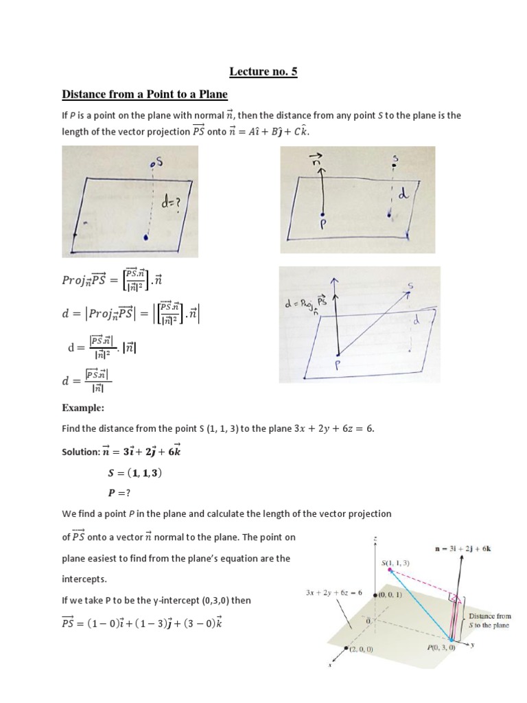 Calculating the Distance from a Point to a Plane and the Angle Between Two Planes | PDF | Plane ...