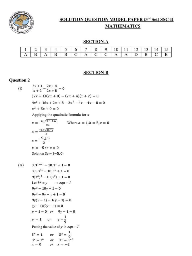 Solution of Mathematics SSC-II (3rd Set) | PDF | Minute And Second Of ...