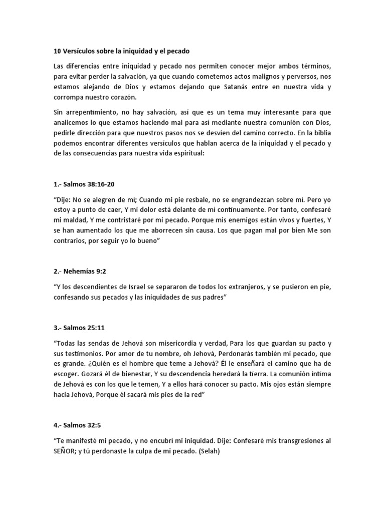 10 Versículos Sobre La Iniquidad y El Pecado | PDF | Pecado | Alma