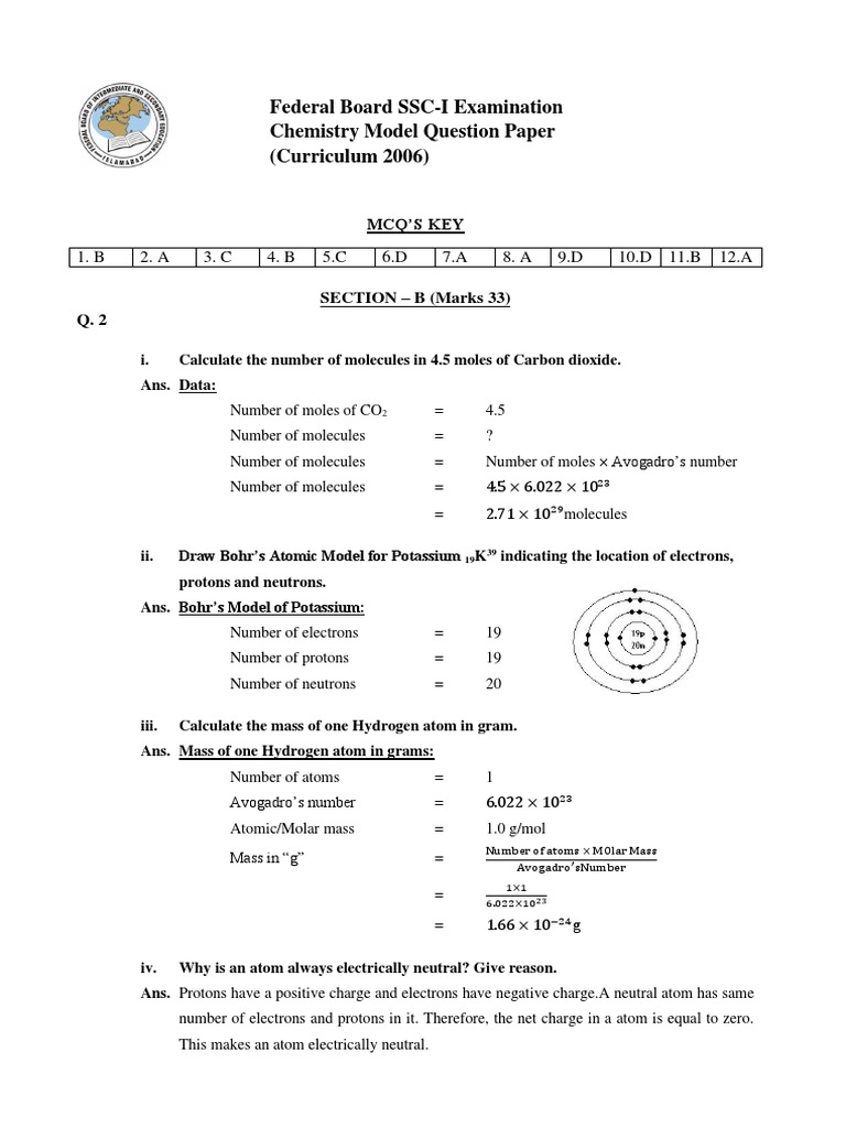 Chemistry SSC-I Solution | PDF | Mole (Unit) | Redox