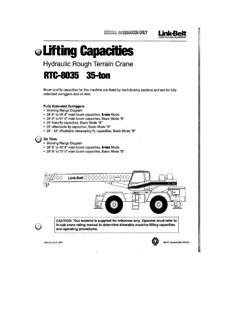 RTC 8035 Linnkbelt - Tabla de Carga y Especificaciones | PDF