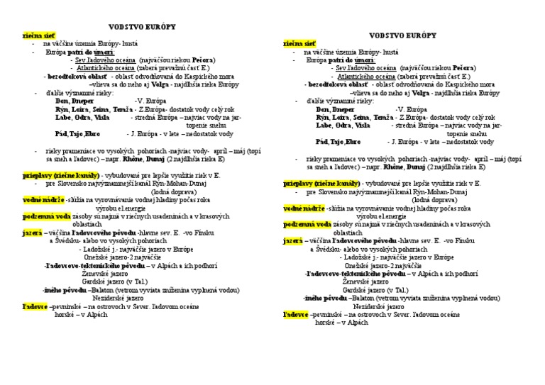 VODSTVO EUROPY-poznamky Tercia | PDF