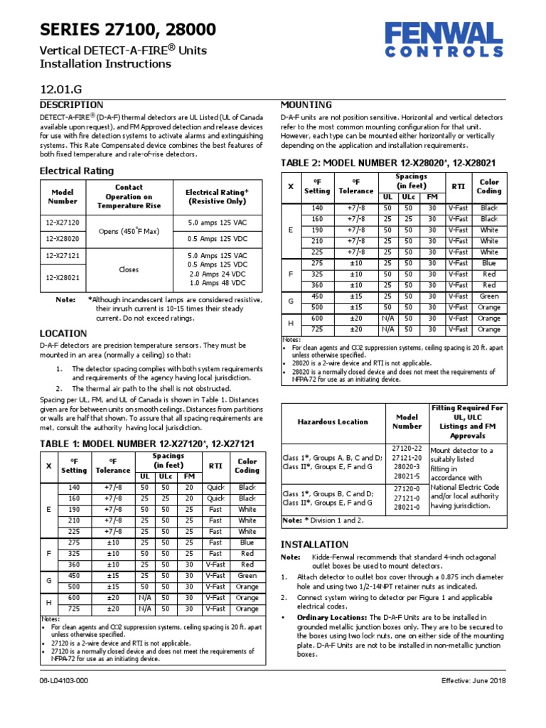 Series 27100 28000 Vertical Detect A Fire Units | PDF | Electrical ...