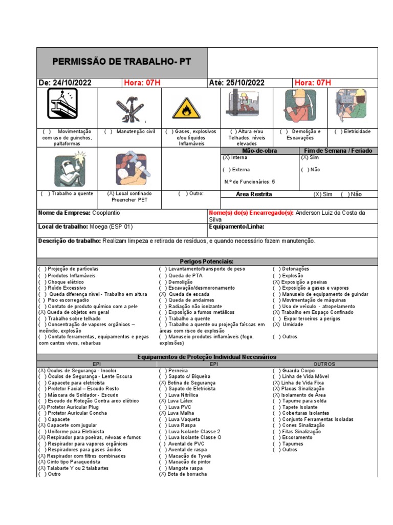 PT - Permissao Do Trabalho - Espaço Confinado | PDF | Eletricista ...