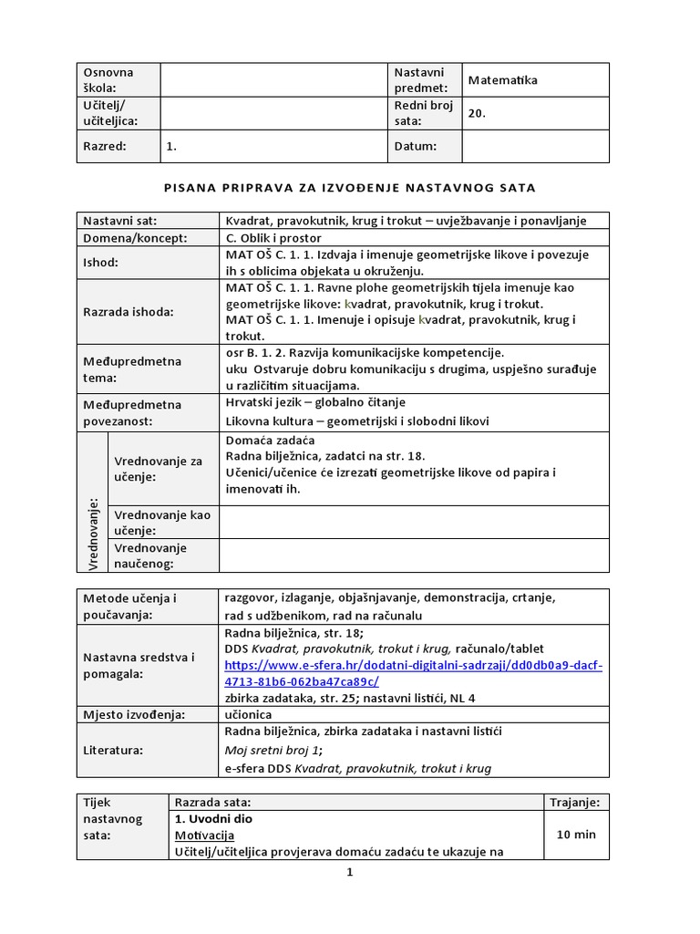 020 - Kvadrat, Pravokutnik, Krug I Trokut | PDF