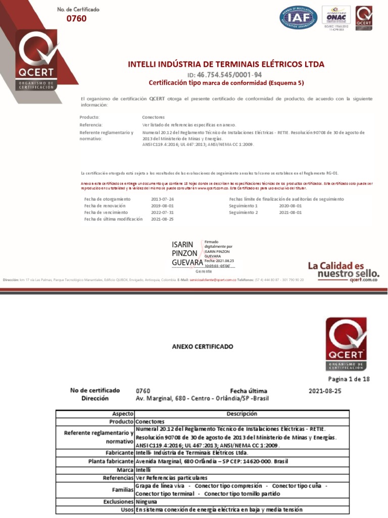 Certificación de Conectores CFE 46.754.545 | PDF | Bronce | Elementos ...