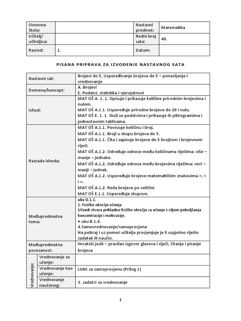 040 - Brojevi Do 5, Usporedivanje Brojeva Do 5 | PDF