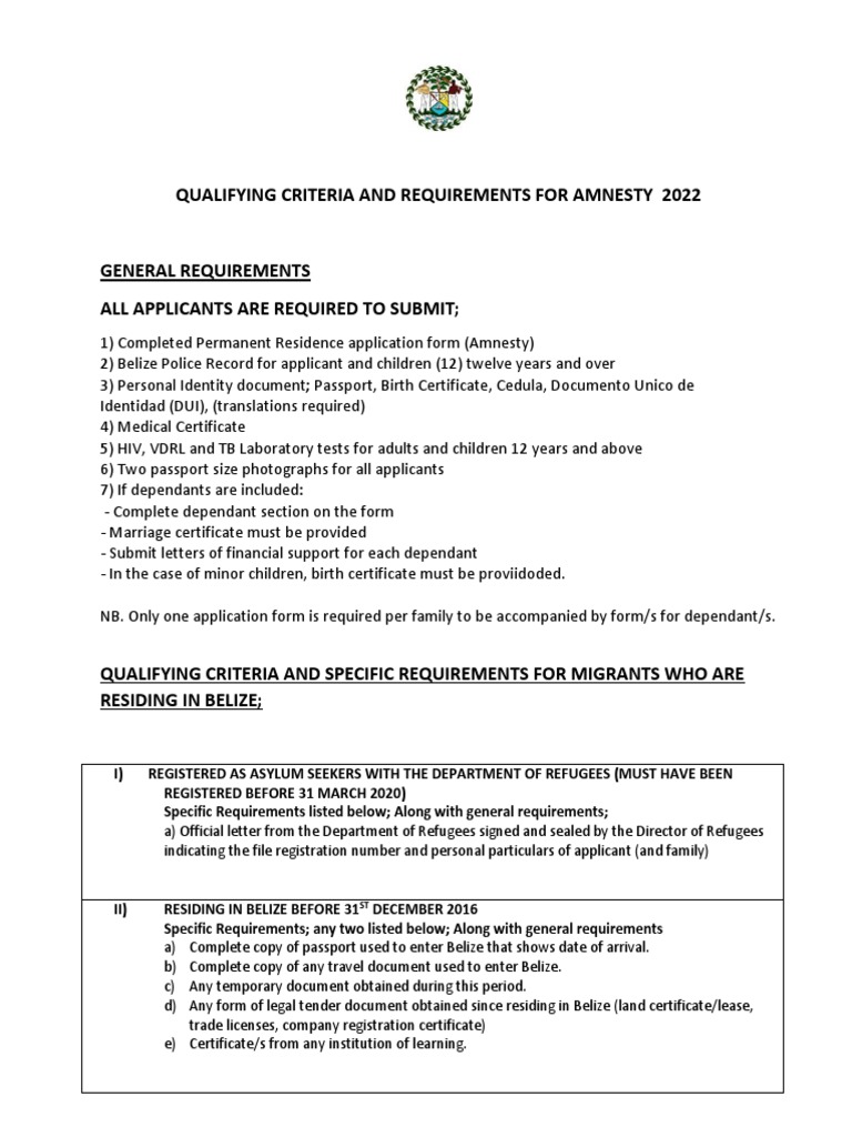 ENG - Final Amnesty Qualifying Criteria and Requirements | PDF ...