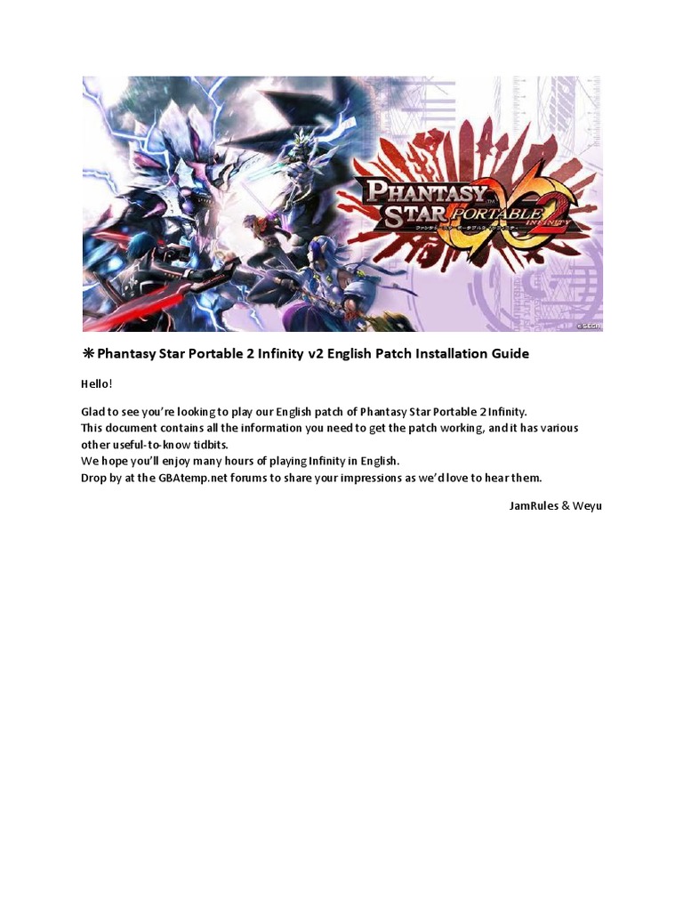 Phantasy Star Portable 2 Infinity English Patch Installation Guide v2 | PDF | System Software ...