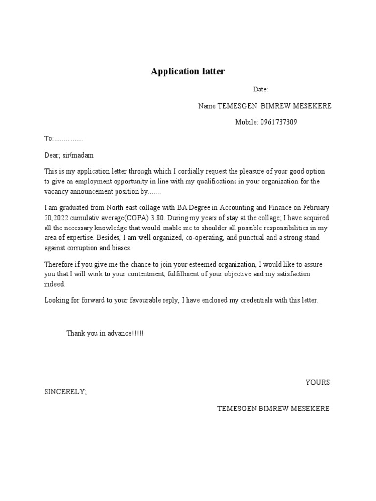 Application Latter | PDF