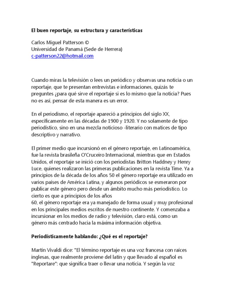 El Buen Reportaje, Su Estructura y Características | PDF | Periodismo ...