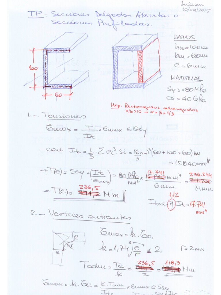 TP 10.TORSION en Seccion Tubular Abierta | PDF