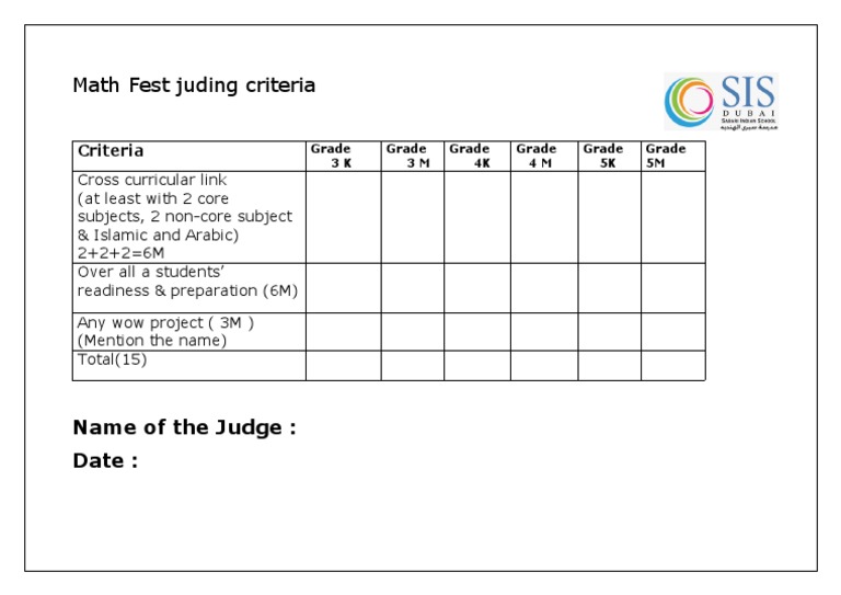Math Fest Juding Criteria | PDF | Teaching Methods & Materials