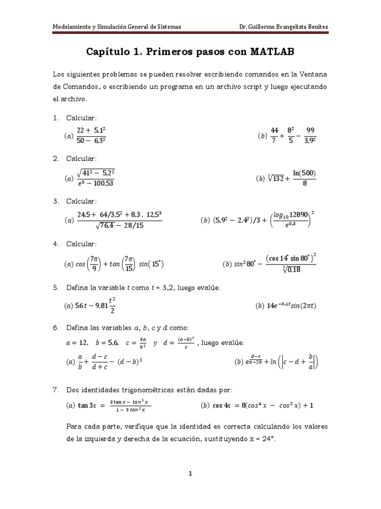 Curso de MATLAB para Ingenieros - Enunciados | PDF | Gases | Matriz ... Curso de MATLAB para Ingenieros - Enunciados | PDF | Gases | Matriz ...