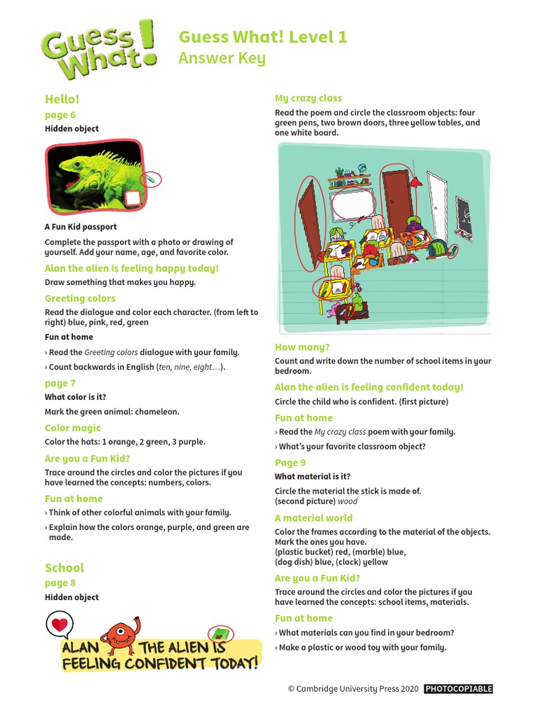 Guess What - 1 - AE - Home Booklet - Answer Key | PDF | Senses | Toys
