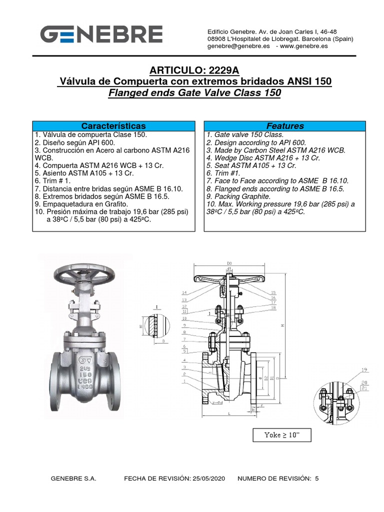 Válvula de Compuerta ANSI 150 Genebre | PDF | Materiales | Ingeniería ...