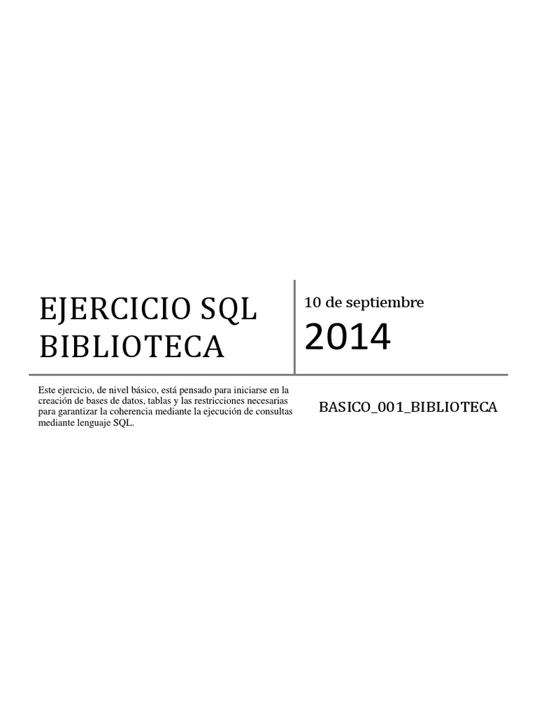 Ejercicio SQL Biblioteca | PDF | Servidor SQL de Microsoft | Bases de datos