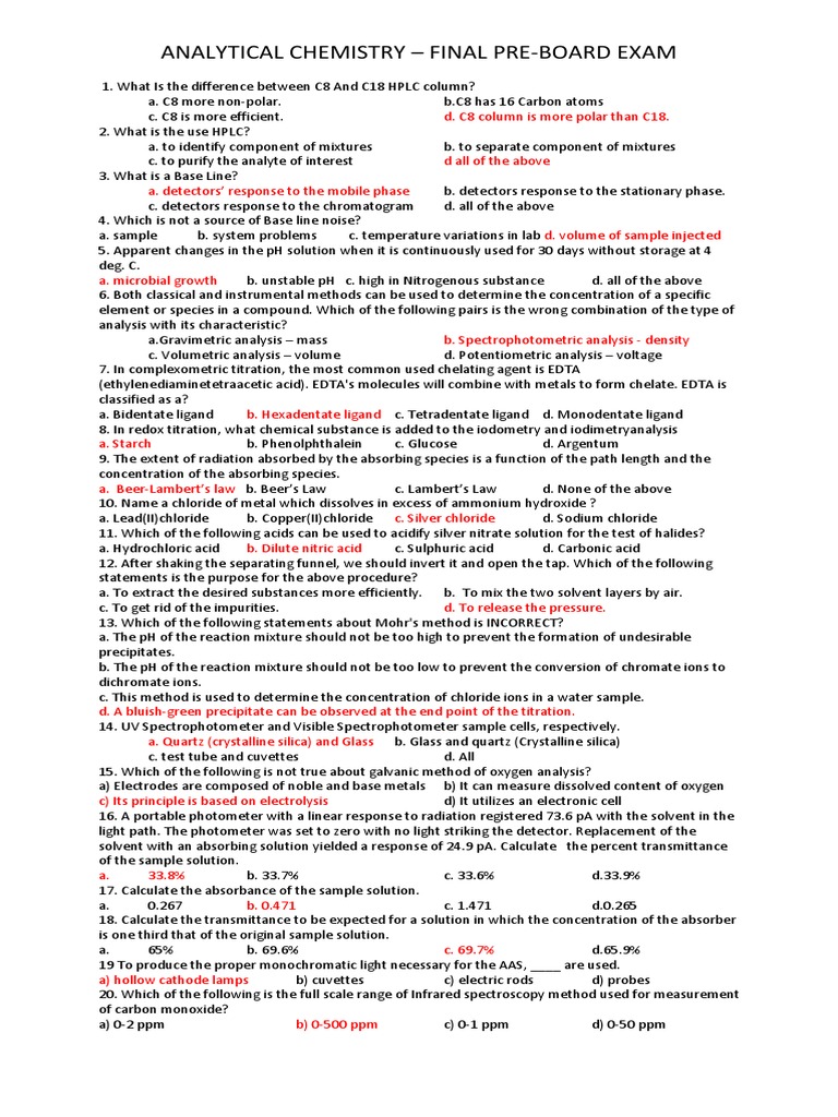 Anal Chem Practice-2 - Key | PDF | Redox | Gases