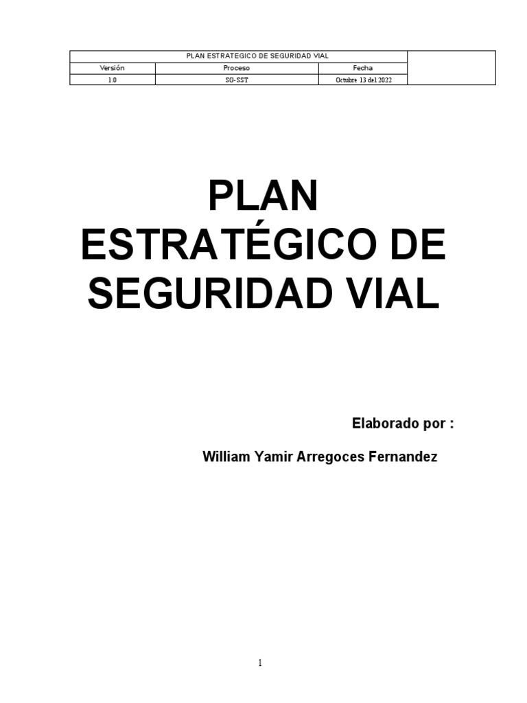 Trabajo Final Plan Estratégico de Seguridad Vial Corte 2 | PDF ...